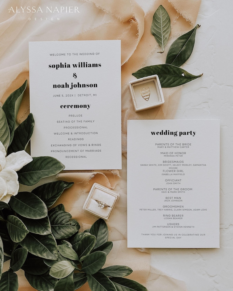 Modern Wedding Program Template Minimalist Wedding Ceremony - Etsy