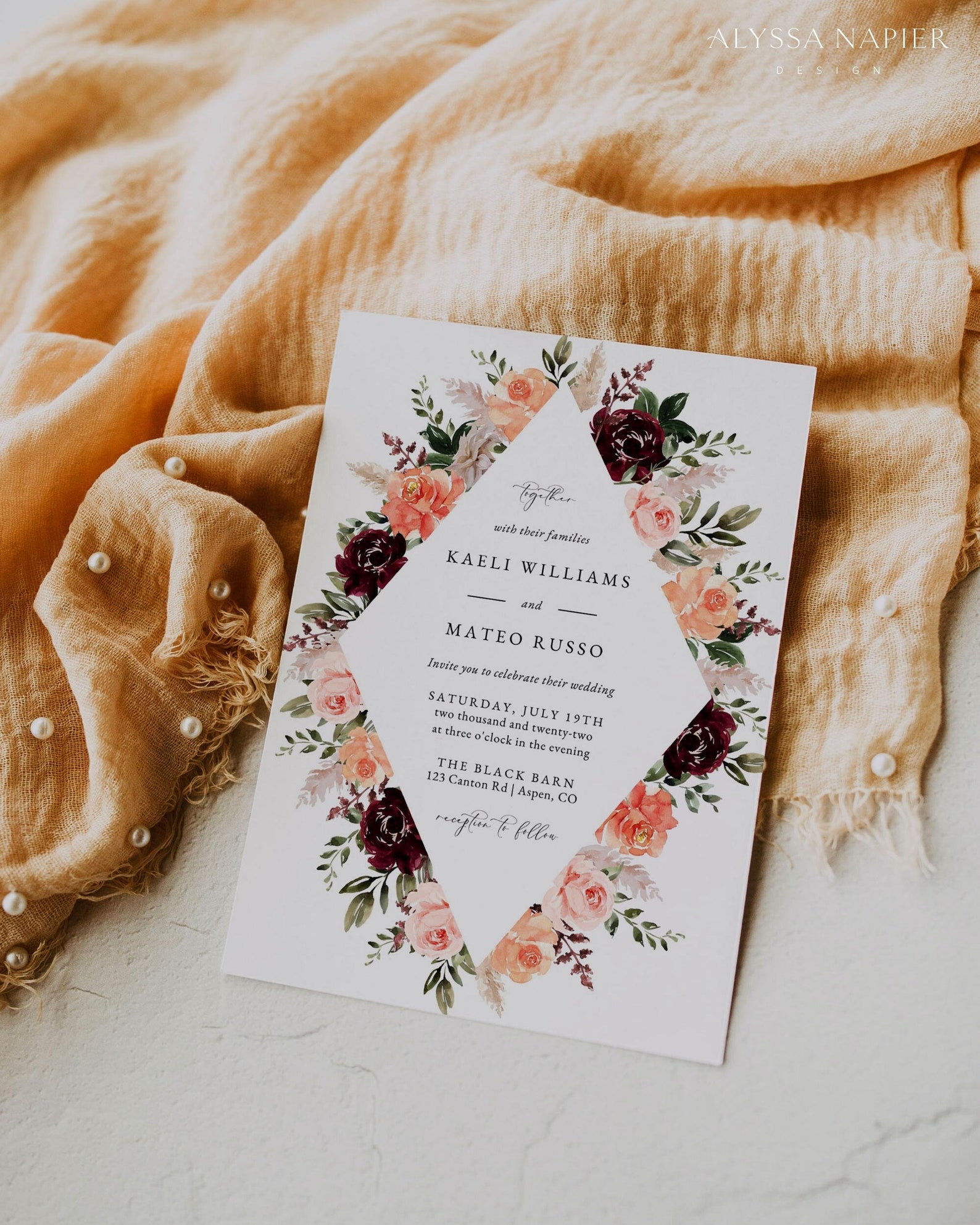 Peach Floral Wedding Invitation With Photo Spring Wedding - Etsy