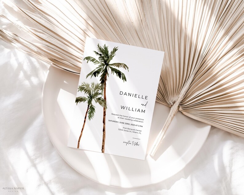 Palm Tree Wedding Invitation Suite Template Tropical Wedding - Etsy