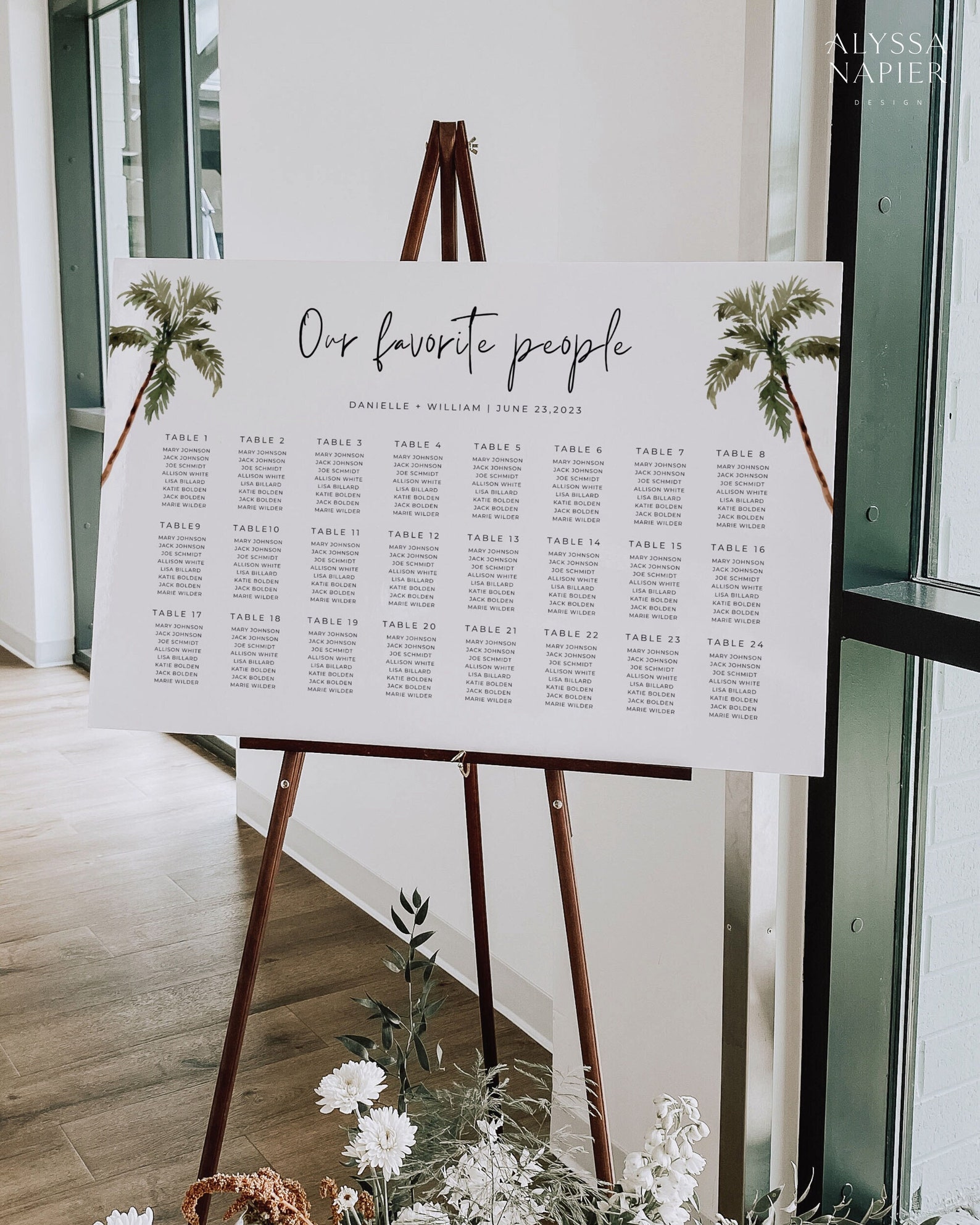 Tropical Seating Chart Template, Palm Tree Wedding Seating Chart Sign ...