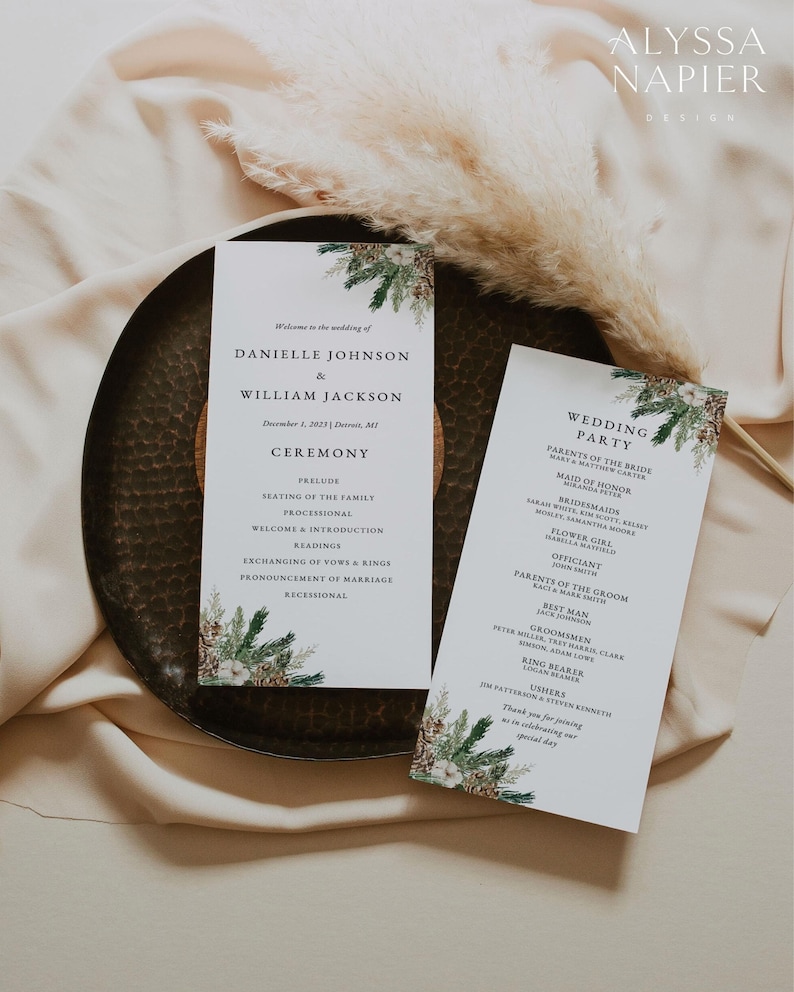 Winter Wedding Program Pine Wedding Program Template - Etsy