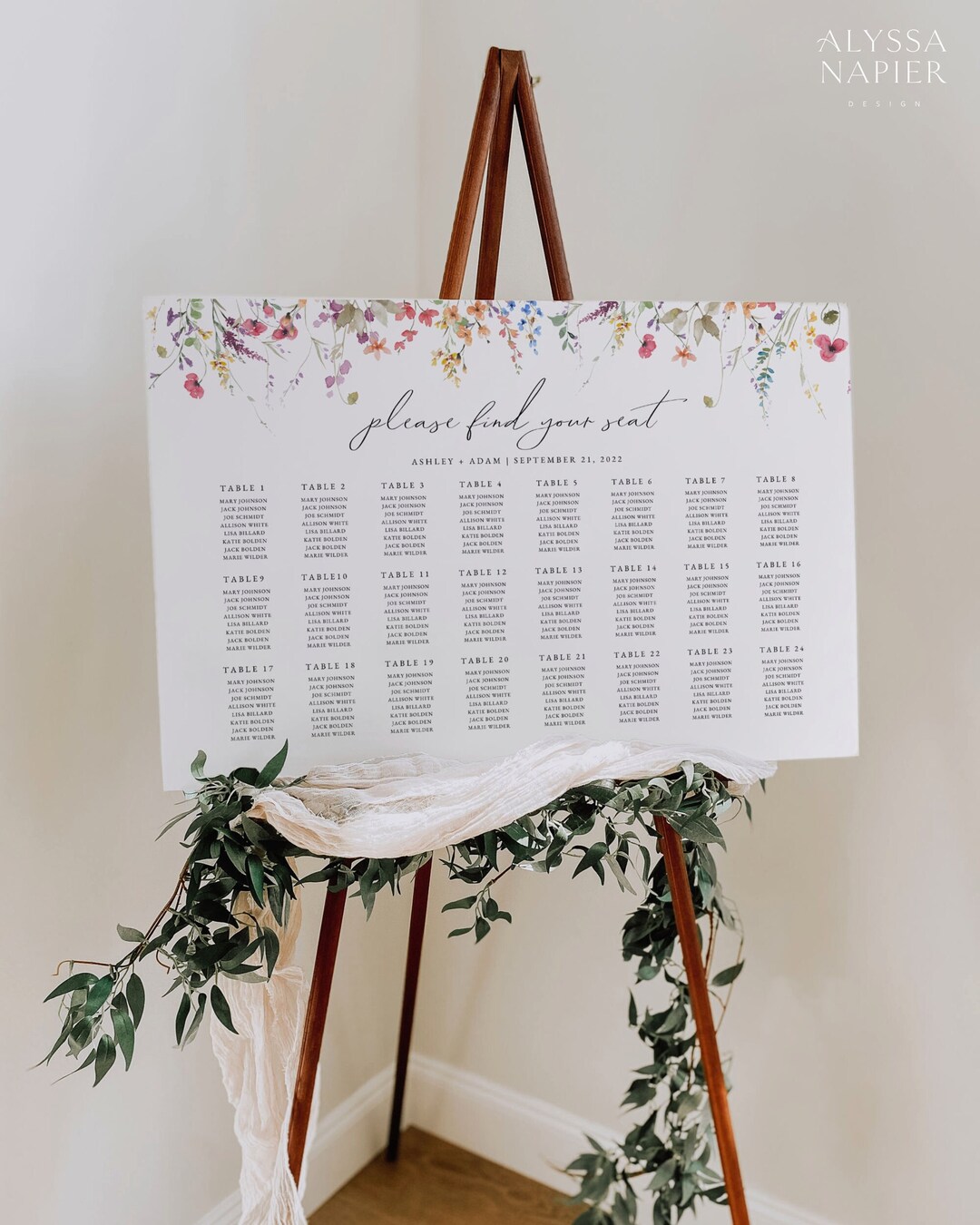 Wildflower Seating Chart Template, Seating Chart Sign Wedding, Spring ...