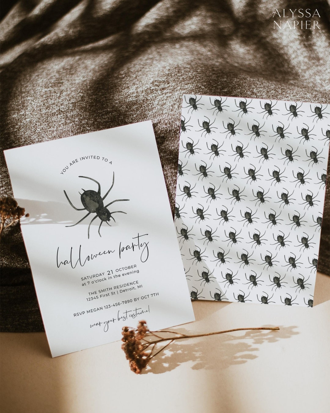 Spider Halloween Party Invitation Template, Spooky Halloween Invitation ...
