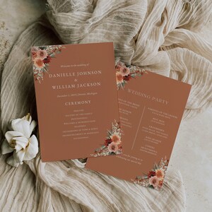 Terracotta Wedding Program Canva Template, Boho Wedding Ceremony ...