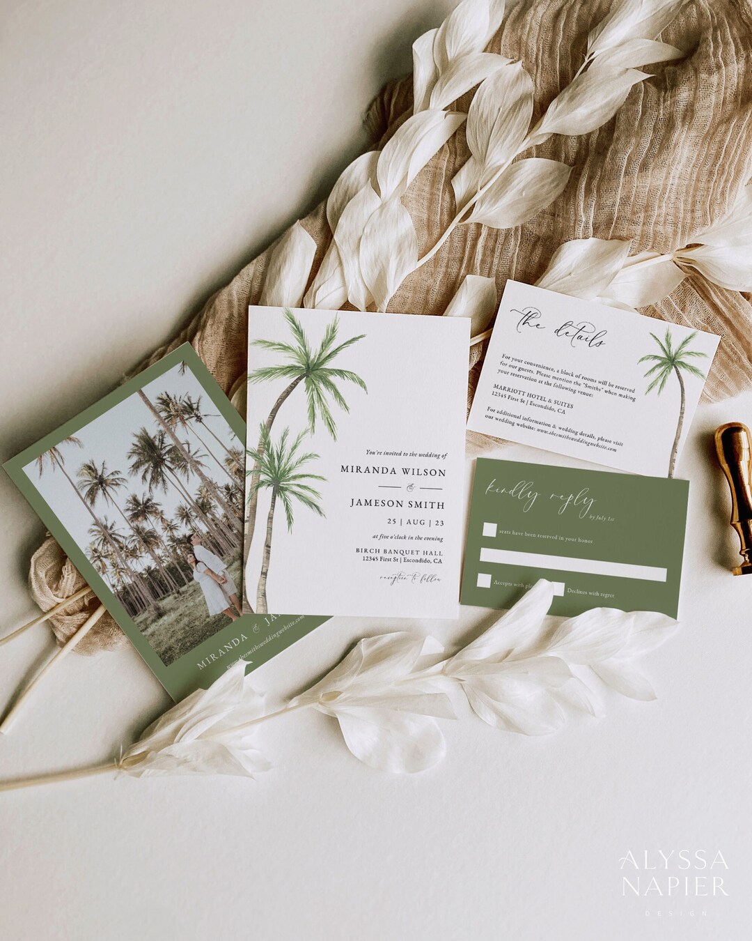 Palm Tree Wedding Invitation Suite Template Canva, Destination Wedding ...