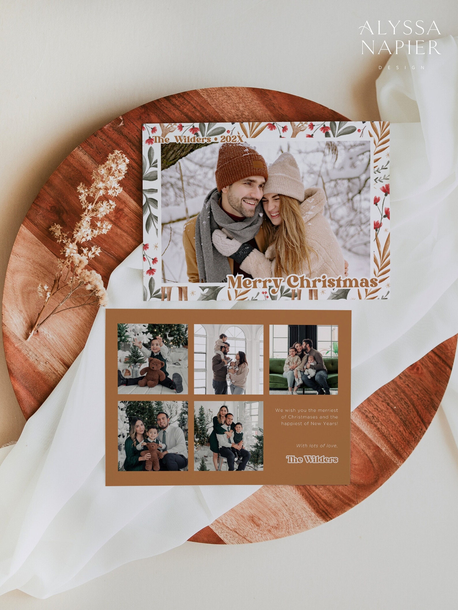 Boho Holiday Photo Card Template, Minimalist Christmas Card Printable ...