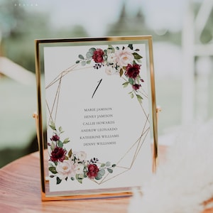 Burgundy Table Seating Card Template, Blush Wedding Seating Chart Cards ...