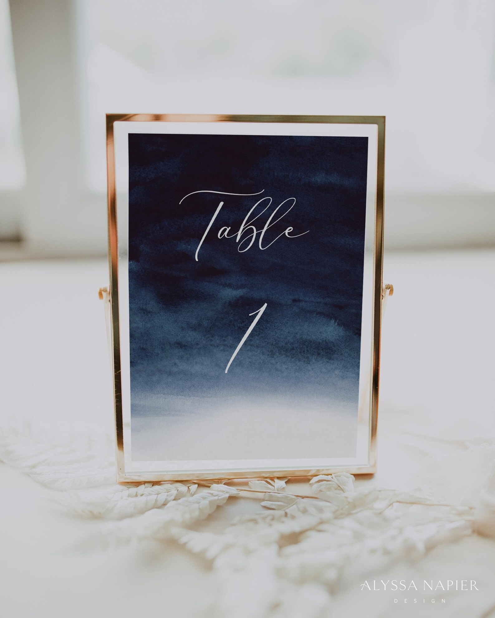 Blue Wedding Table Numbers Template, Navy Blue Watercolor Wedding Table ...