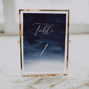Blue Wedding Table Numbers Template, Navy Blue Watercolor Wedding Table ...
