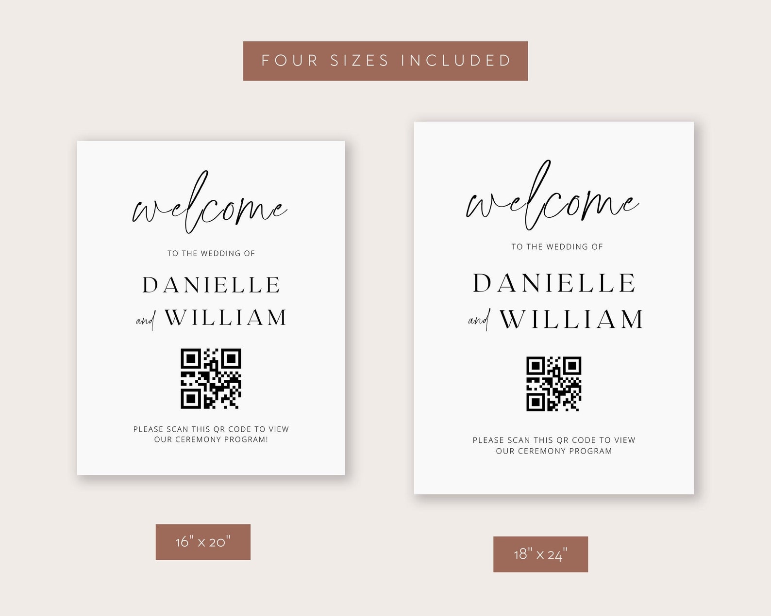 Wedding Welcome Sign With QR Code Minimalist Wedding Program - Etsy