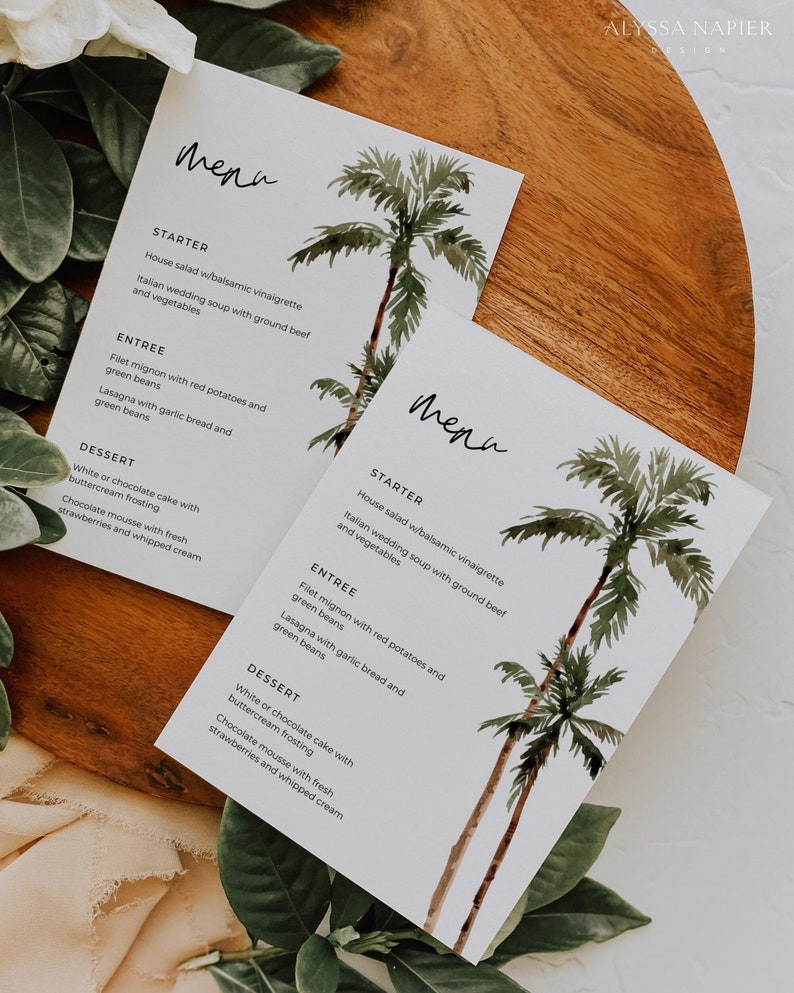 Palm Tree Wedding Menu Template Tropical Wedding Menu Card - Etsy