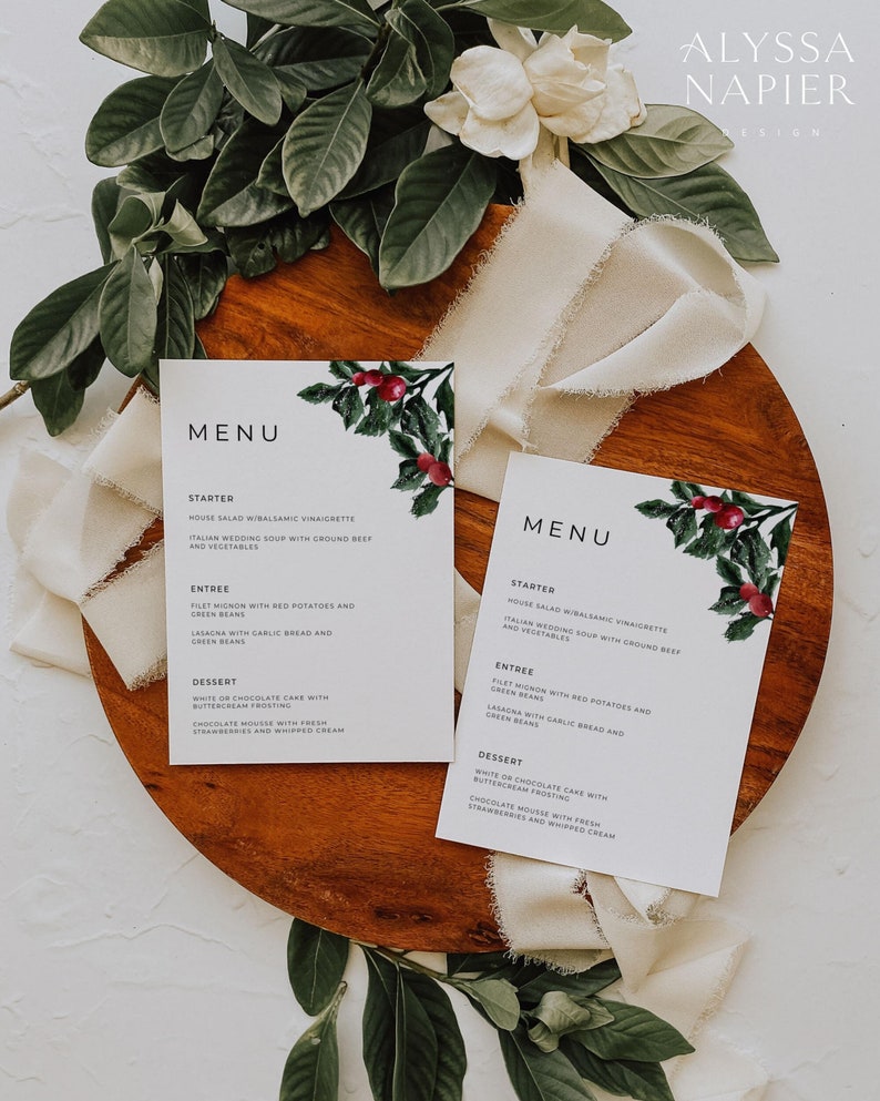 Christmas Wedding Menu Winter Holiday Menu Template - Etsy