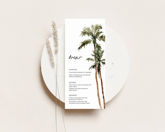 Palm Tree Wedding Menu Template Tropical Wedding Menu Card | Etsy