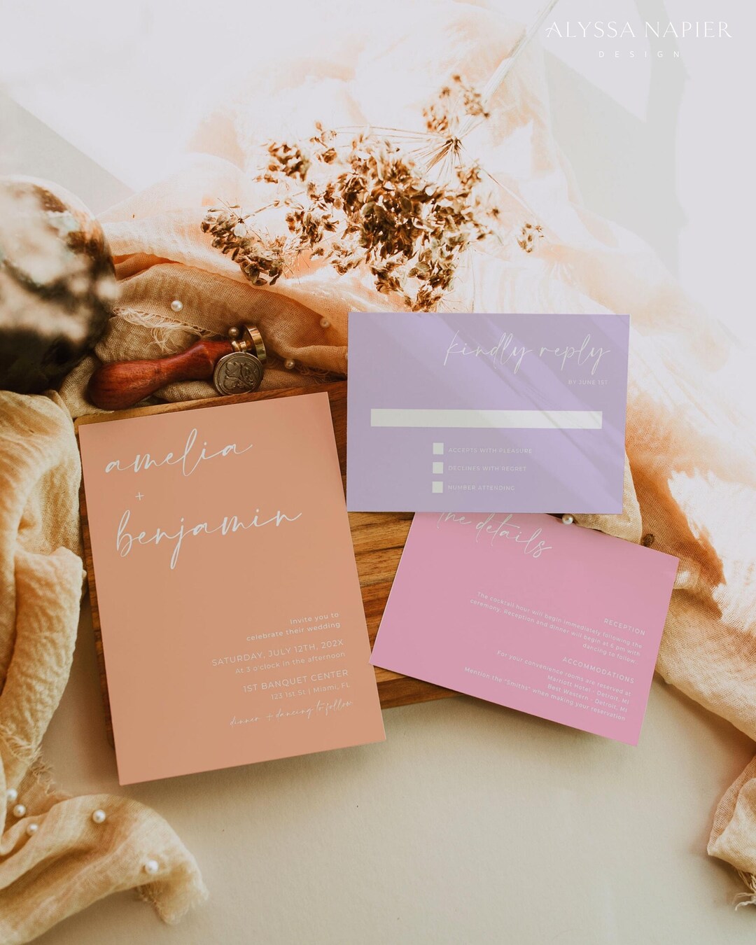 Pastel Wedding Invitation Set, Spring Wedding Invitation Template, Pink ...