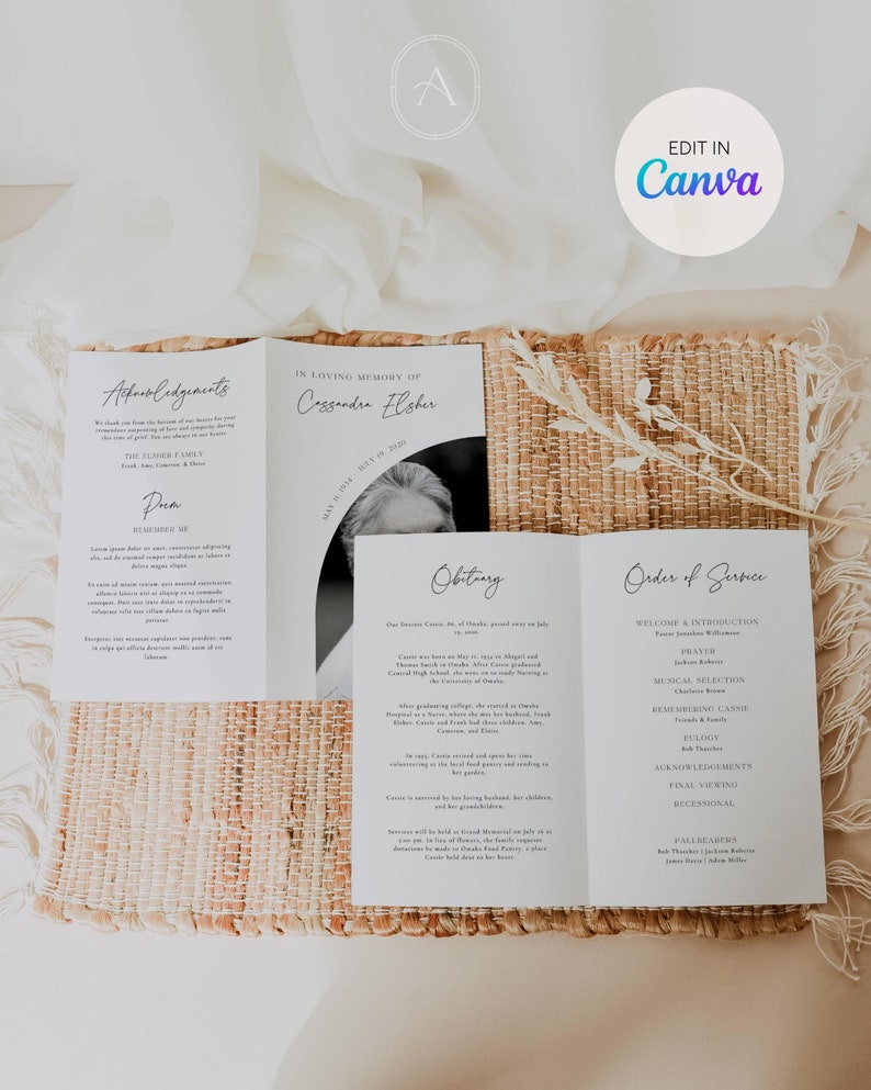 In Loving Memory Funeral Program Template Canva Editable - Etsy