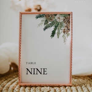Winter Wedding Table Numbers, Rustic Table Numbers Wedding, Editable ...