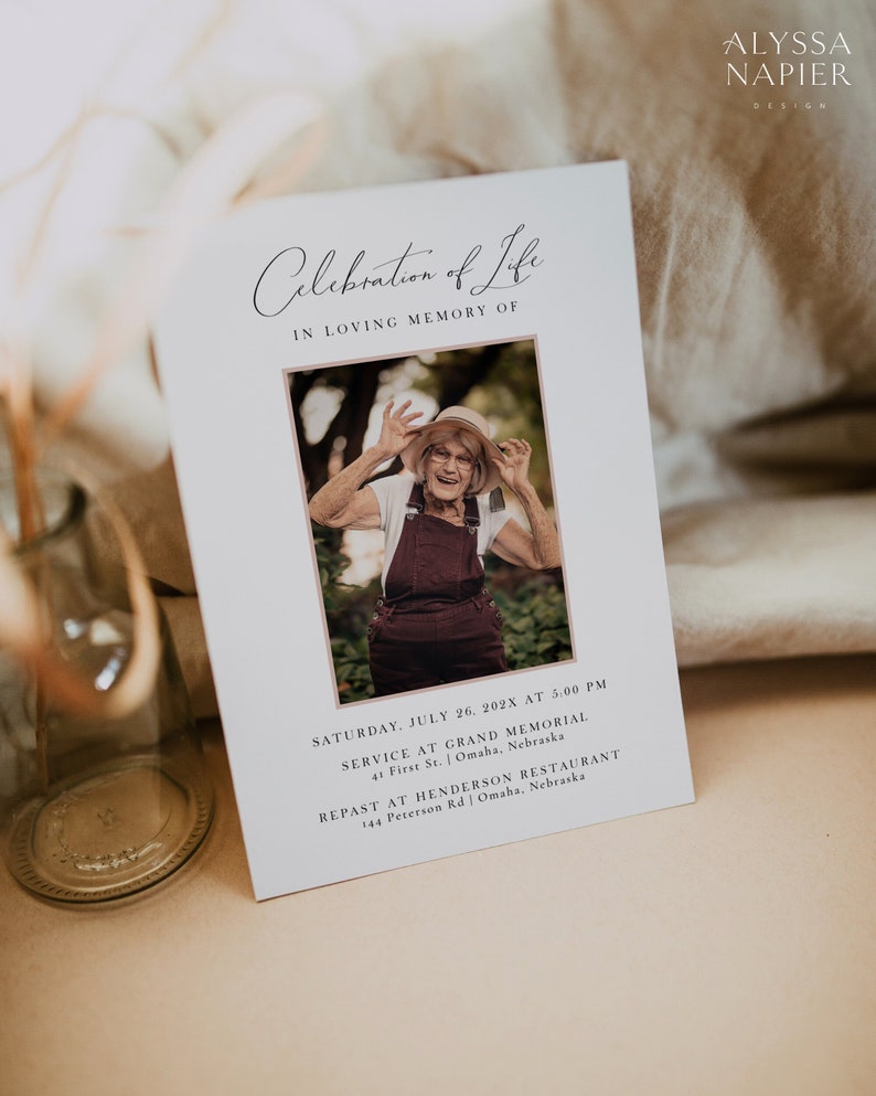 Celebration of Life Invitation Template for a Woman, Elegant Memorial ...