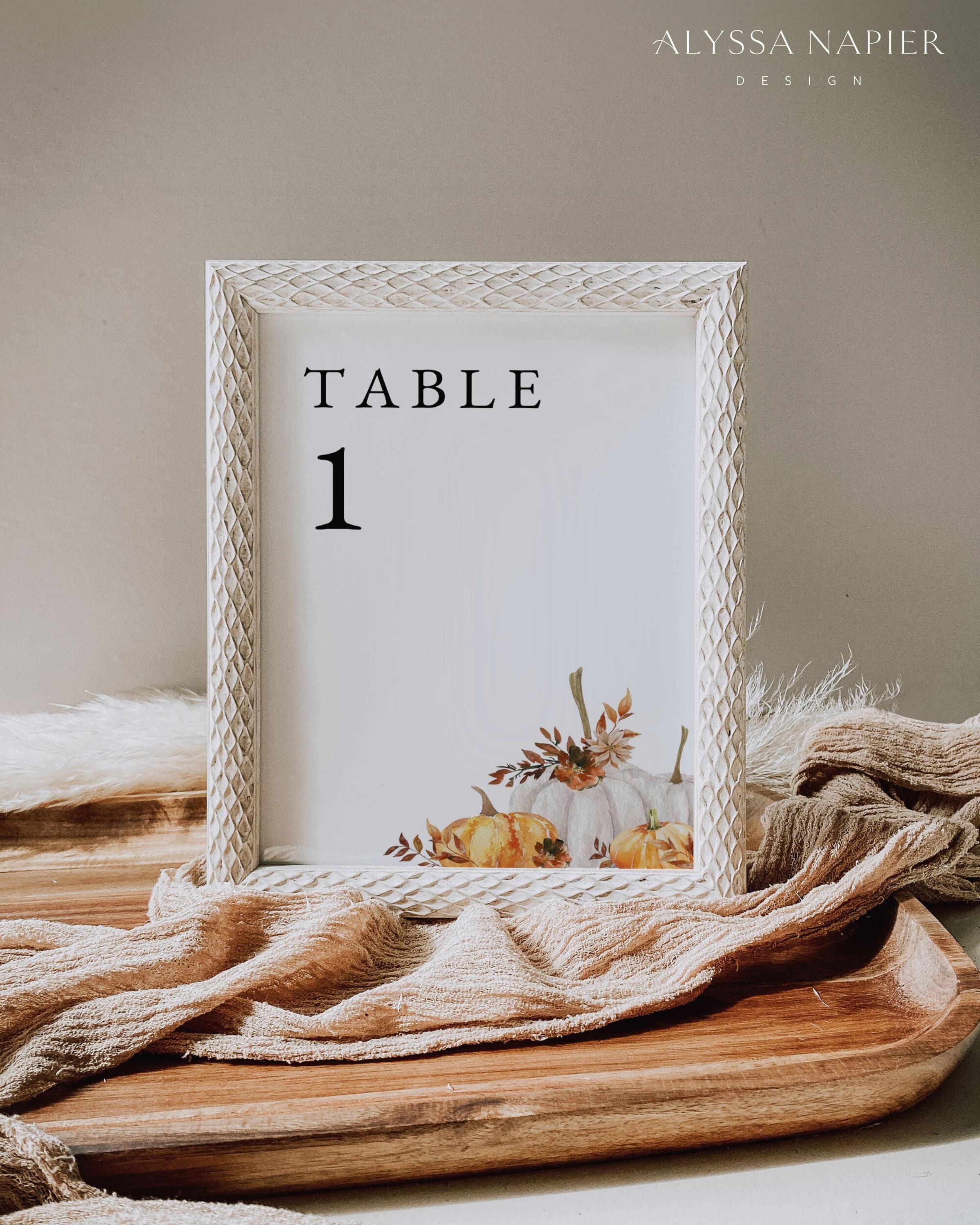 Rustic Fall Table Number Printable, Pumpkin Leaves Table Number ...