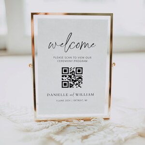 Wedding Program QR Code Sign, Digital Wedding Program Sign Template ...