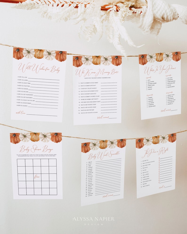 Pumpkin Baby Shower Games Bundle, Fall Baby Shower Games Editable, Baby ...
