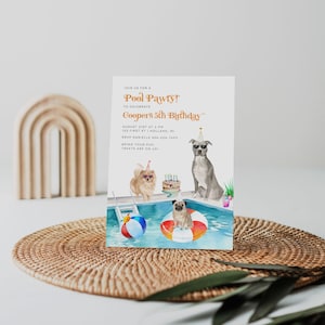 Digital Pool Birthday Party Invitation Canva, Dog Pool Party Invitation ...