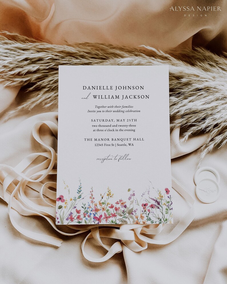 Wildflower Wedding Invitation Template, Spring Wedding Invitation Suite ...