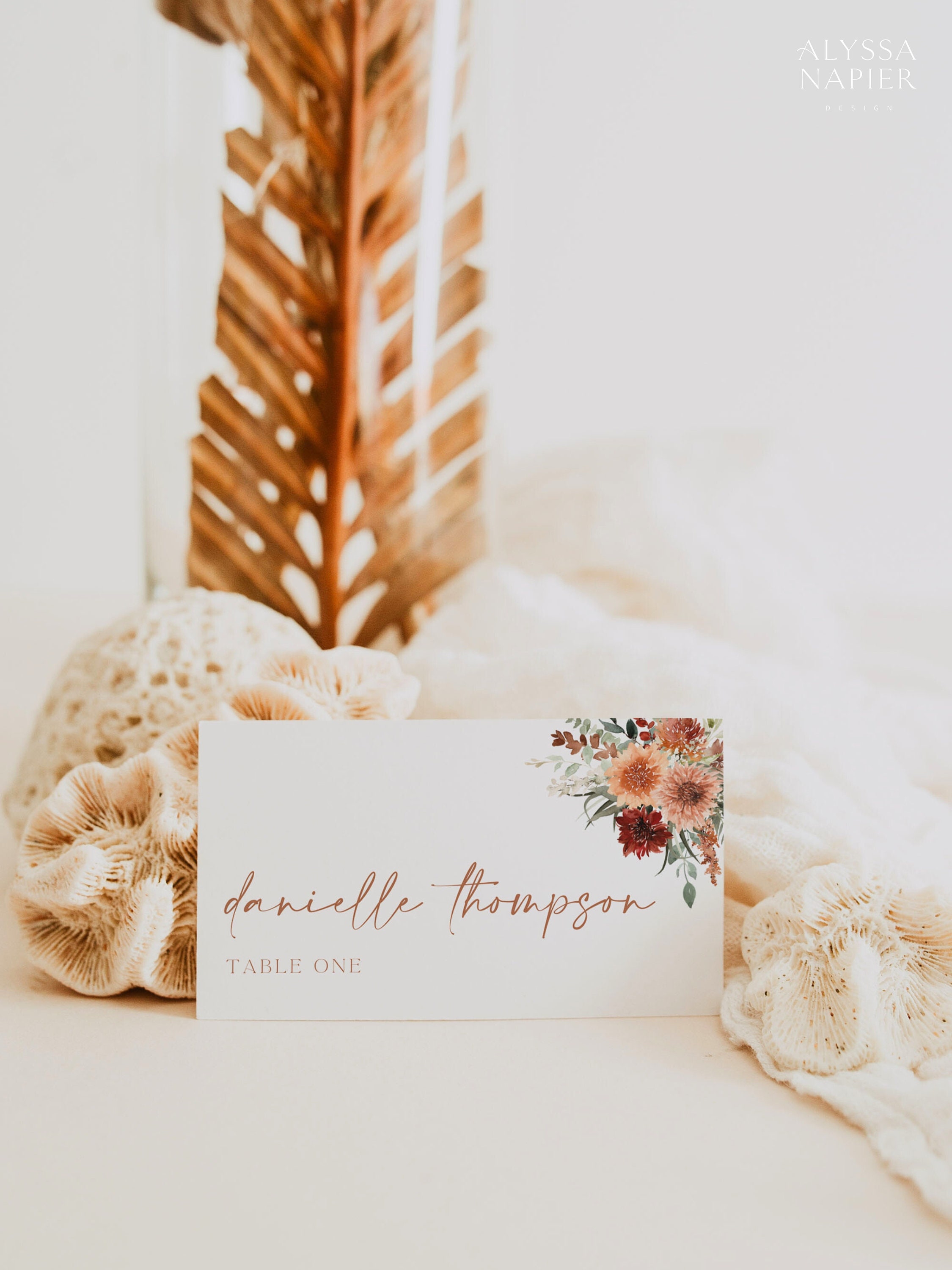 Desert Wedding Place Card Template Canva, Boho Wedding Table Name Card ...