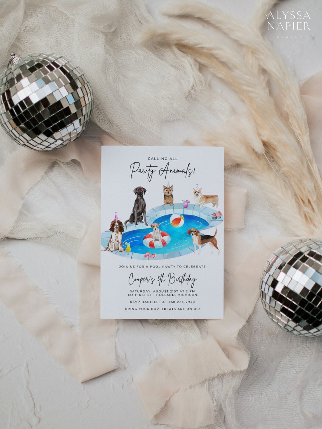 Calling All Party Animals Birthday Invitation for Dog Pool Party ...