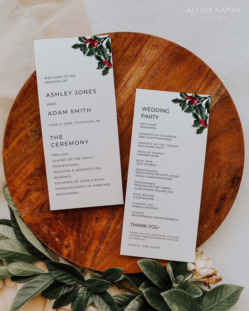 Christmas Wedding Program Template Download Winter Wedding - Etsy