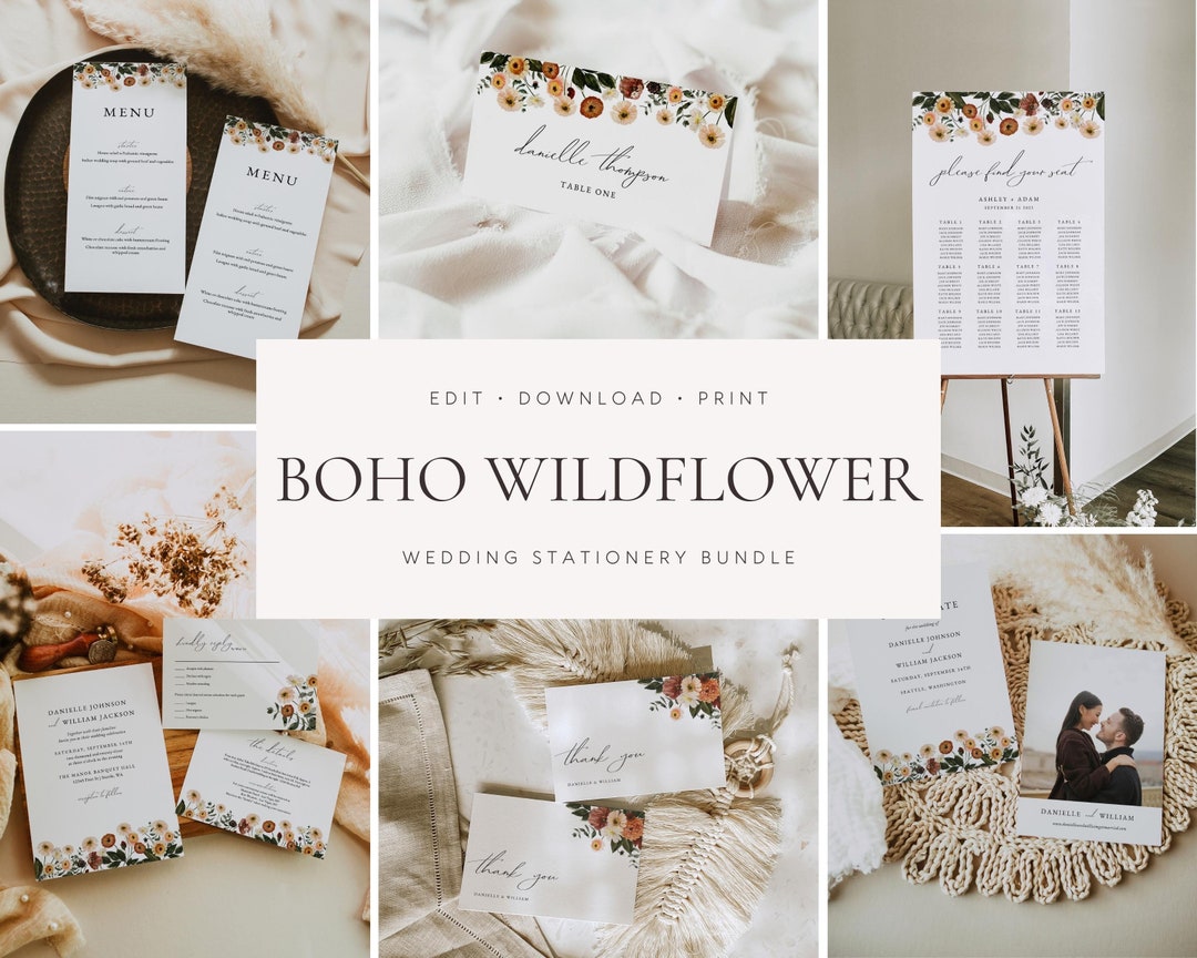 Wildflower Wedding Invitation Bundle Template, Wildflower Wedding Sign ...
