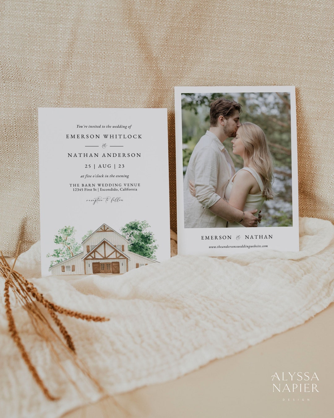 White Barn Wedding Invitation Template, Rustic Wedding Invitation With ...