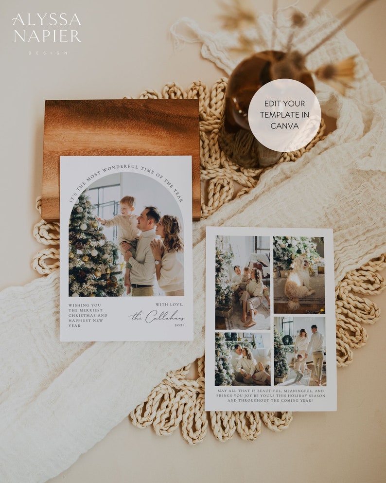 Boho Holiday Card, Photo Christmas Card Template, Printable Christmas ...