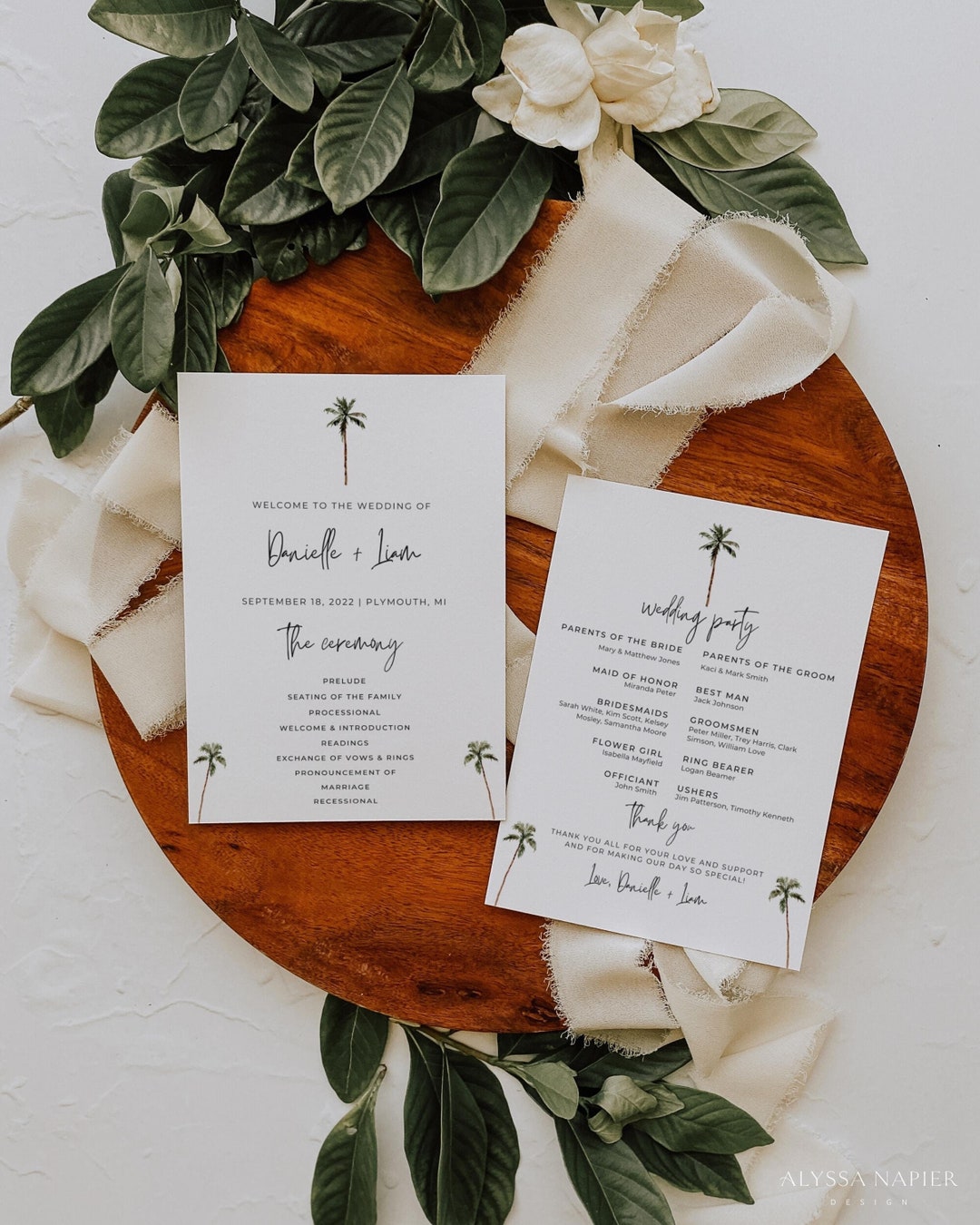 Tropical Destination Wedding Program Template, Palm Tree Wedding Ceremony Program, Beach Wedding ...