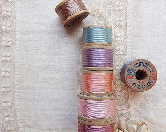 7 Silk Spools ~ Original True Dusty Rose - Corticelli Kitten- - Pink - Lavender - Blues ...