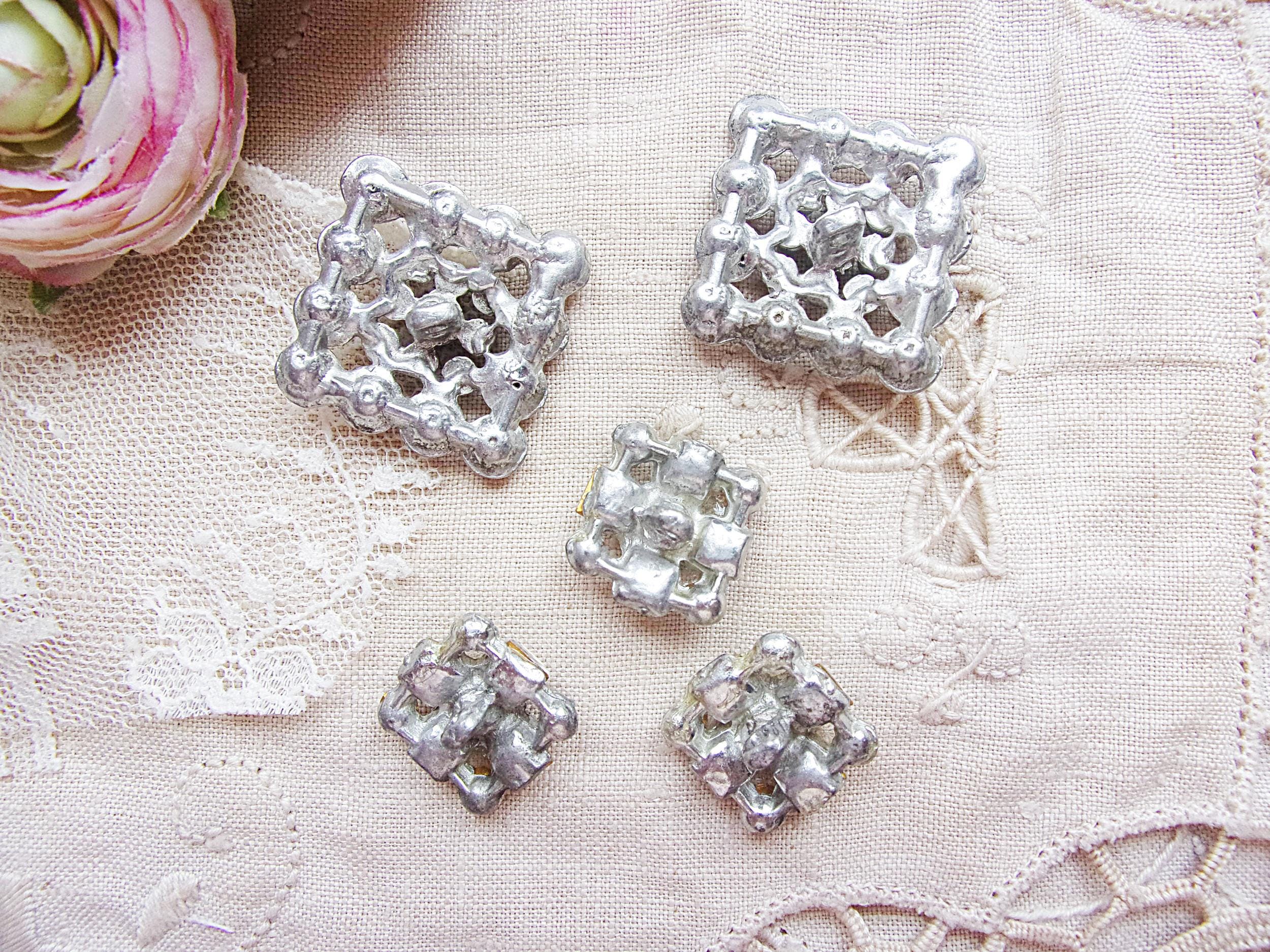 5 Beautiful Sparkling Square CLEAR Rhinestone Vintage Buttons ...