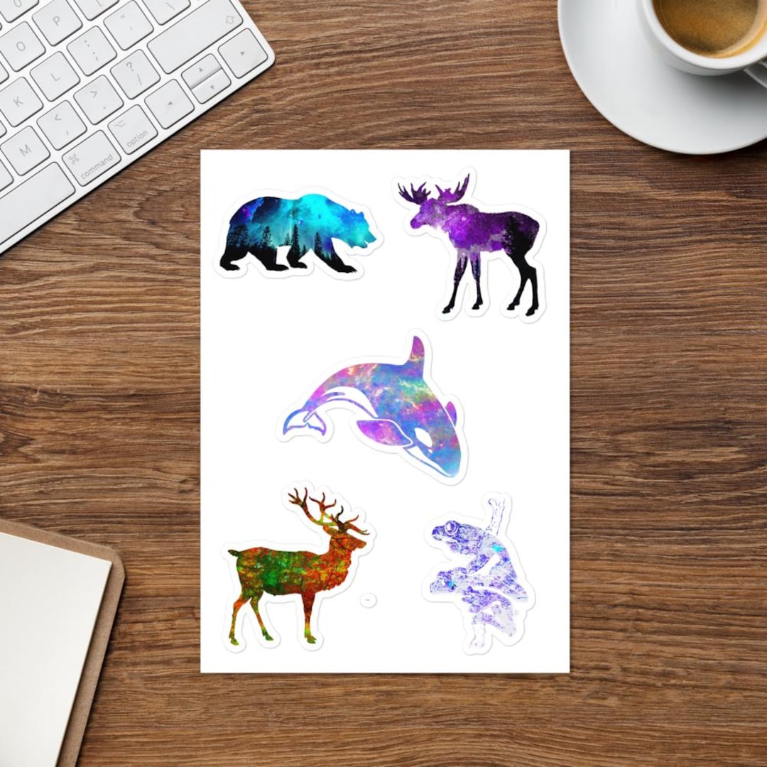 Aurora Borealis Animal Stickers: Cosmic Galaxy Decals for Laptop, Water ...