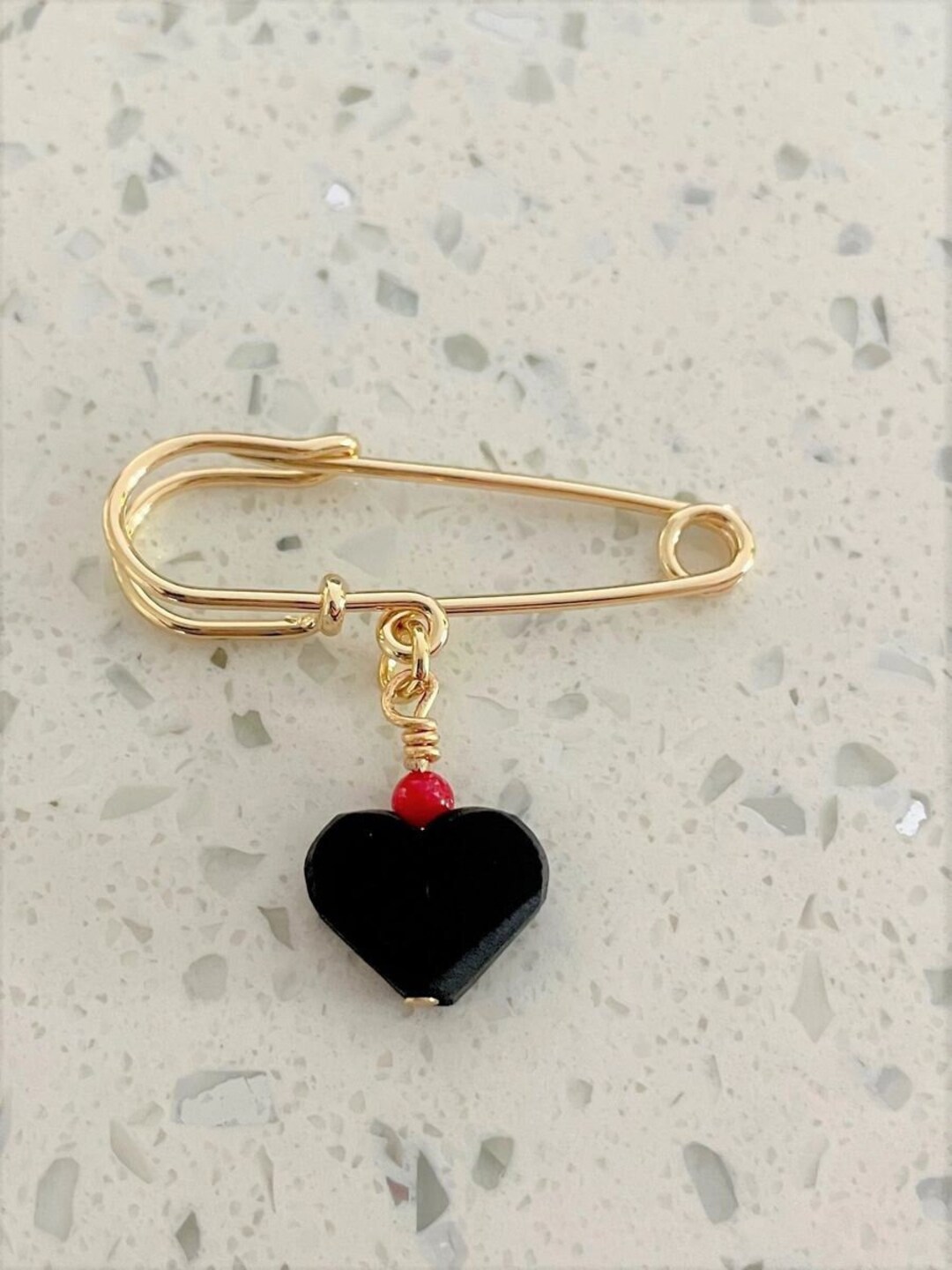 Cuban Azabache Pin With Authentic Heart Jet Stone & Real Coral Stone ...