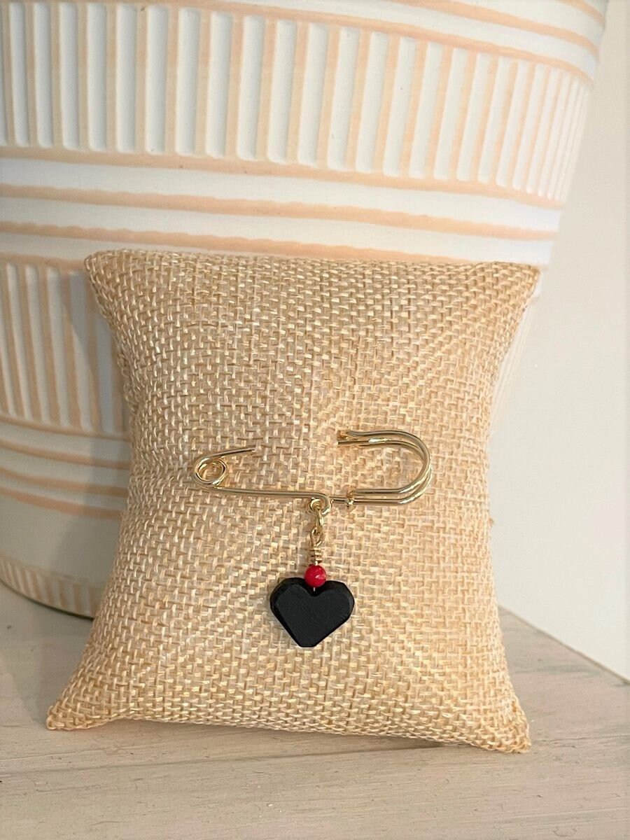 Cuban Azabache Pin With Authentic Heart Jet Stone & Real Coral Stone ...