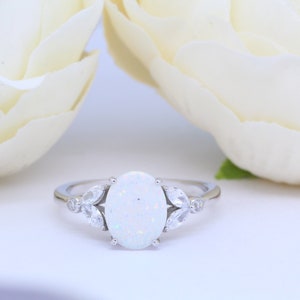 Oval Lab White Opal Leaf CZ Band Design Art Deco Vintage - Etsy