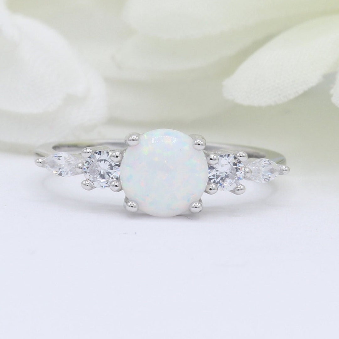 Round Lab White Opal Celtic Design Wedding Engagement Ring CZ Solid ...