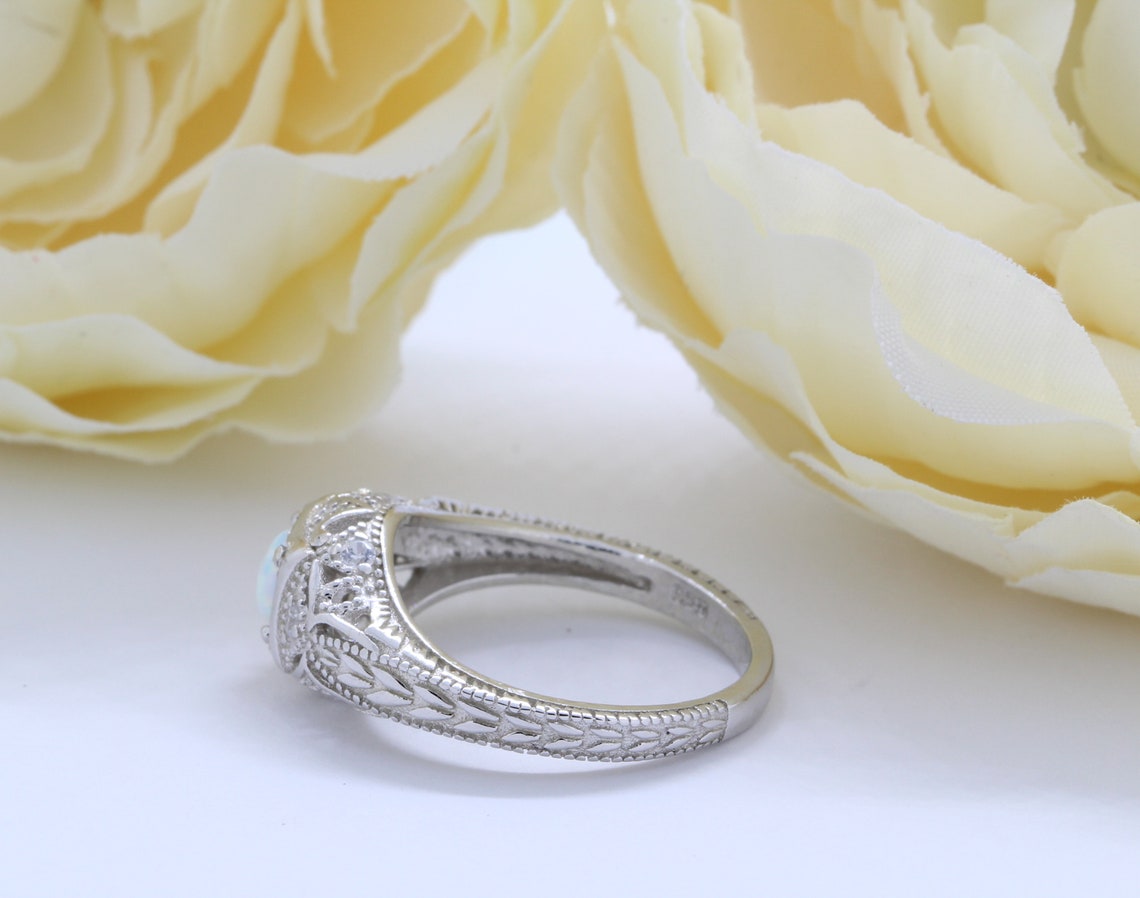 Round Lab White Opal Inset Ornate Art Deco Vintage Wedding - Etsy