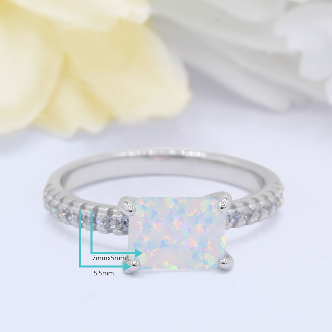 7mmx5mm Rectangle Lab White Opal Art Deco Wedding Engagement Ring CZ ...