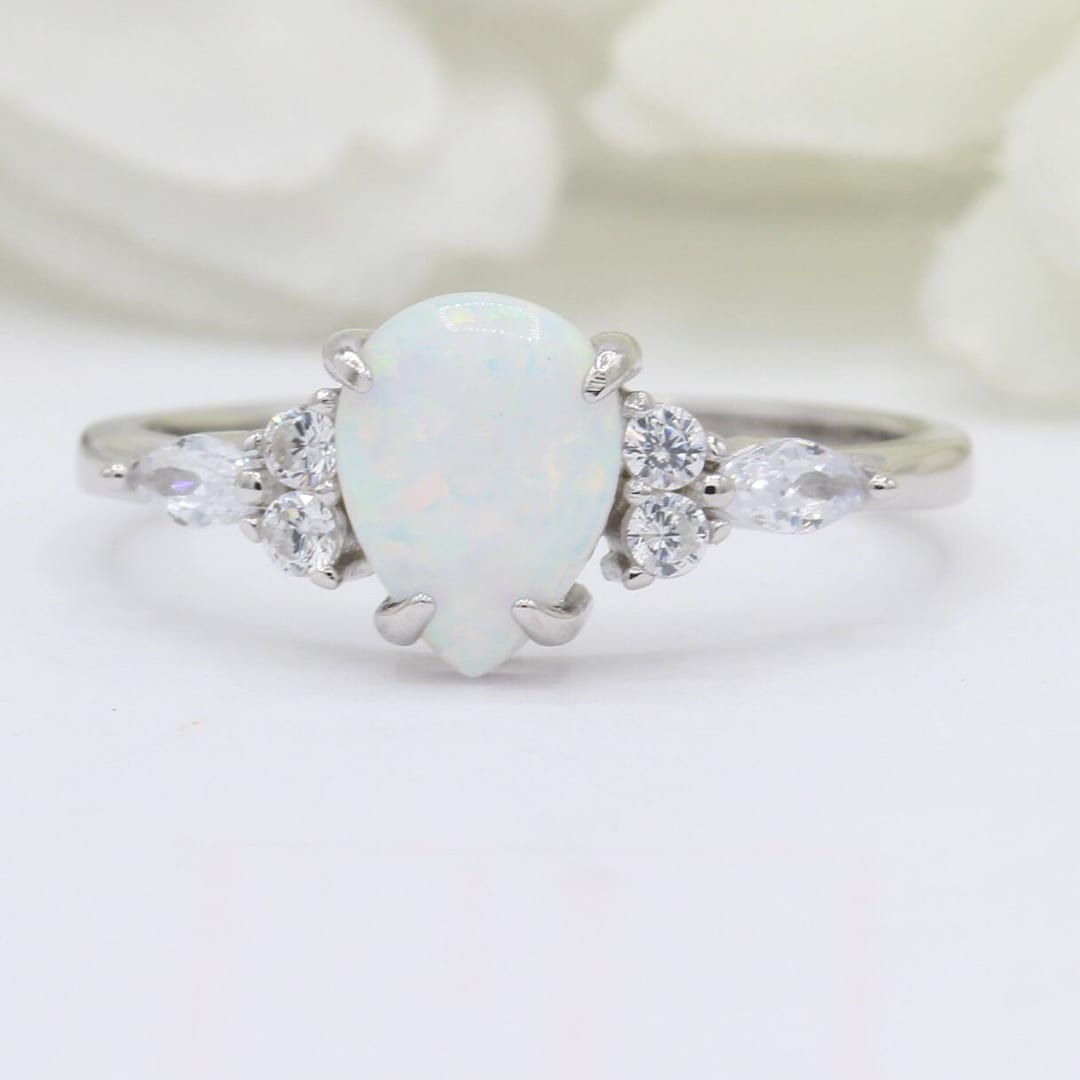 8mm Pear Lab White Opal Oxidized Celtic Pear Wedding Bridal Engagement ...