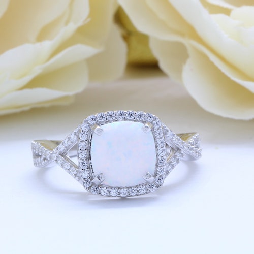 Vintage Art Deco Oval Lab White Opal Halo Wedding Engagement | Etsy