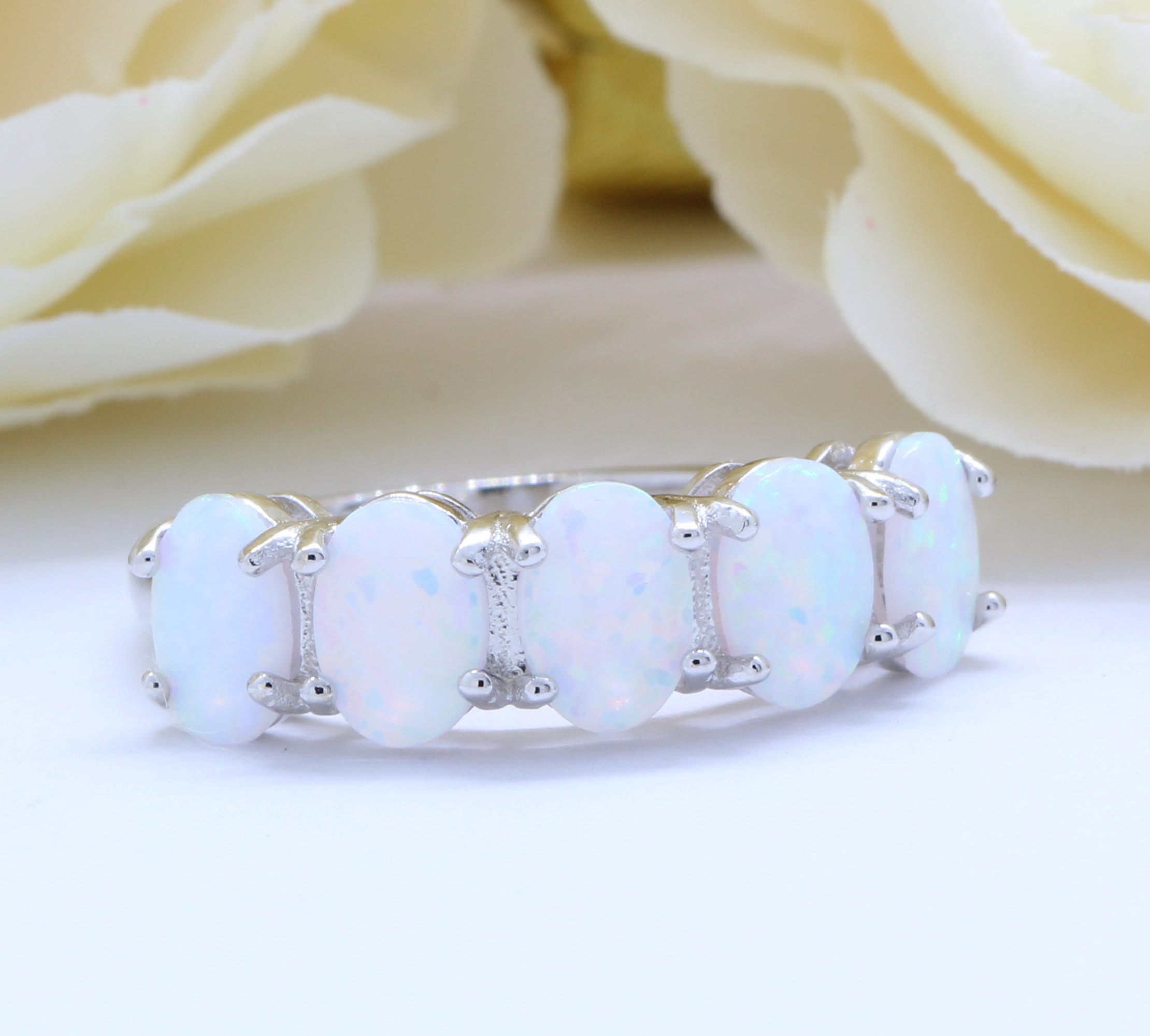 Five Stone Oval Lab White Opal Art Deco Vintage Wedding | Etsy