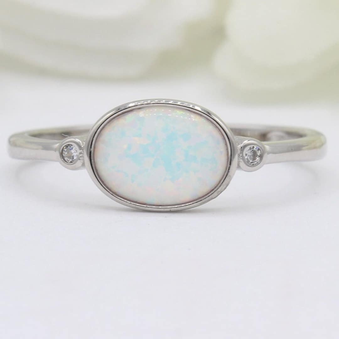 6.8mm Oval Lab White Opal Oxidized Celtic Oval Wedding Bridal ...