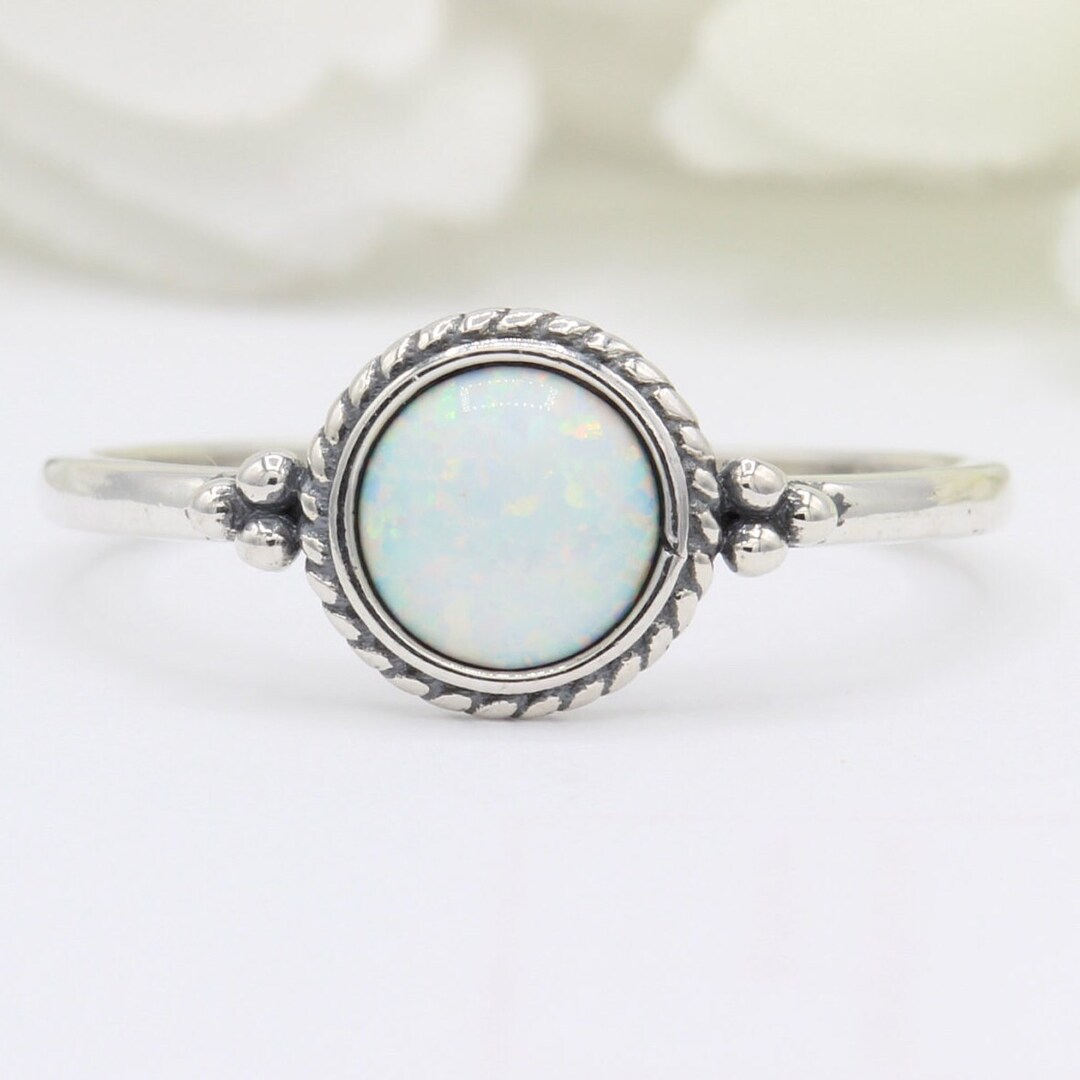 8mm Round Lab White Opal Oxidized Celtic Round Wedding Bridal ...