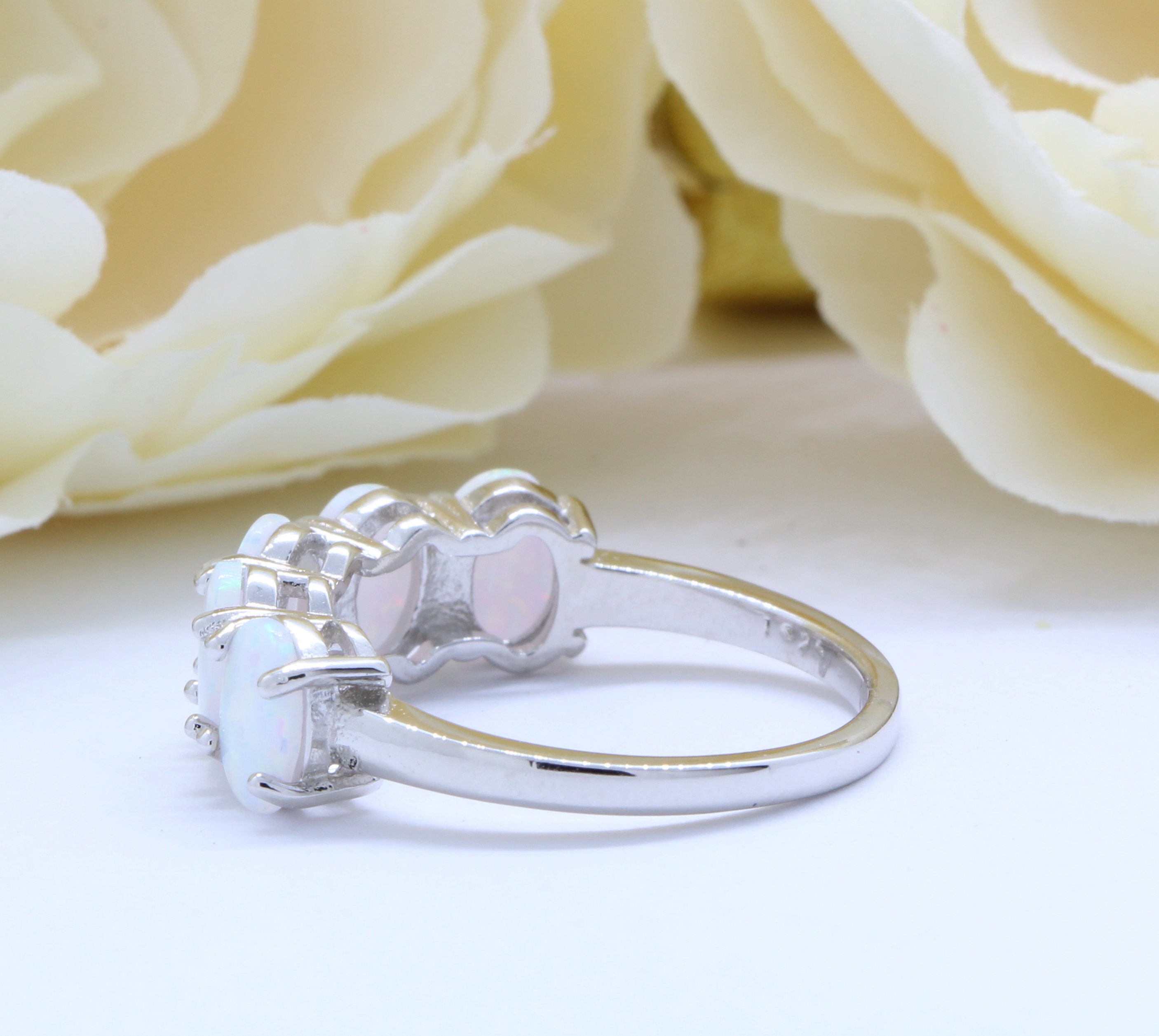 Five Stone Oval Lab White Opal Art Deco Vintage Wedding | Etsy