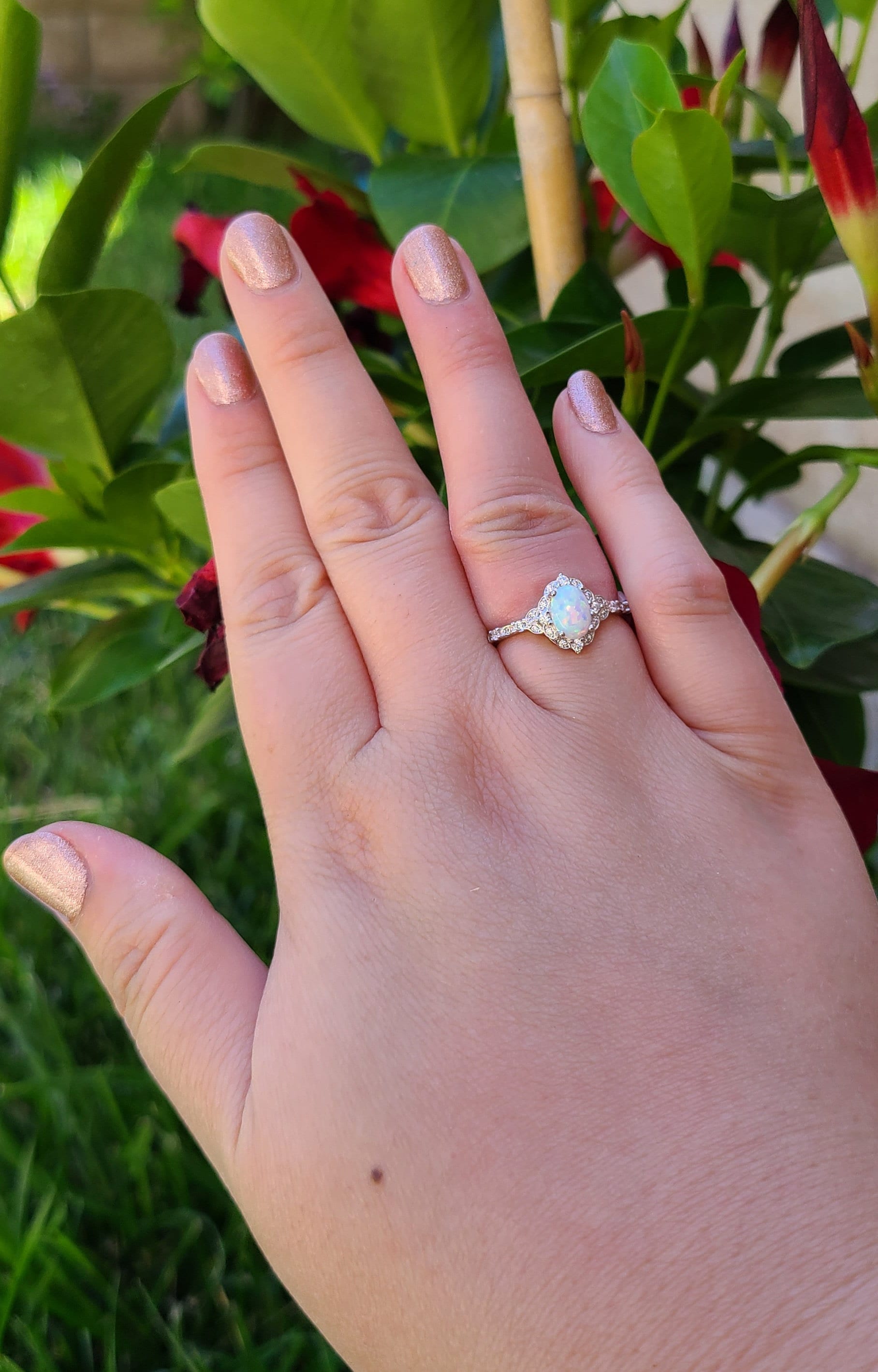 Vintage Art Deco Oval Lab White Opal Halo Wedding Engagement - Etsy