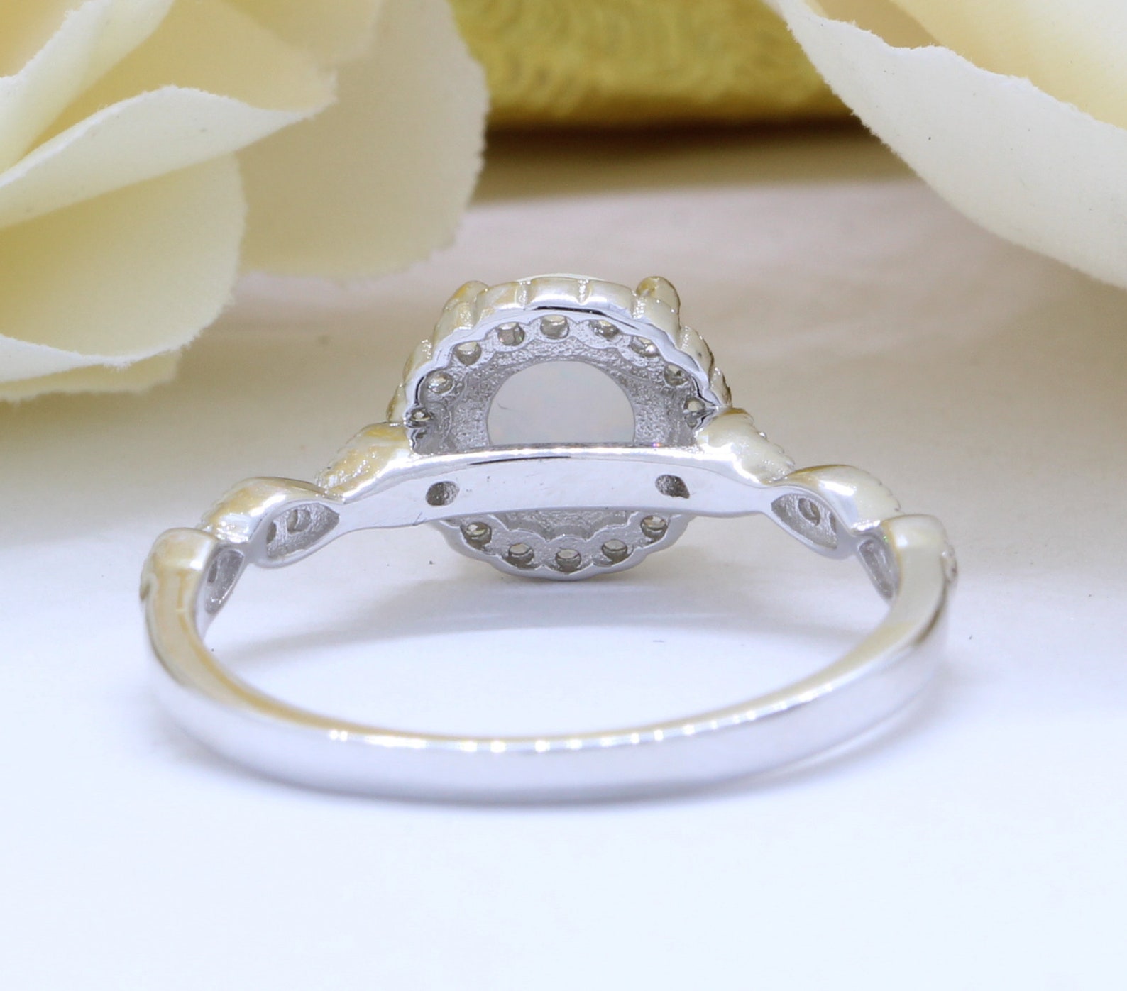 Two Piece Halo Round White Lab White Opal Art Deco Wedding - Etsy